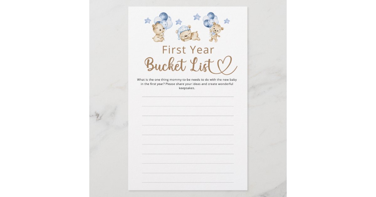 Bucket List First Year Boy Teddy Bear Baby Shower | Zazzle