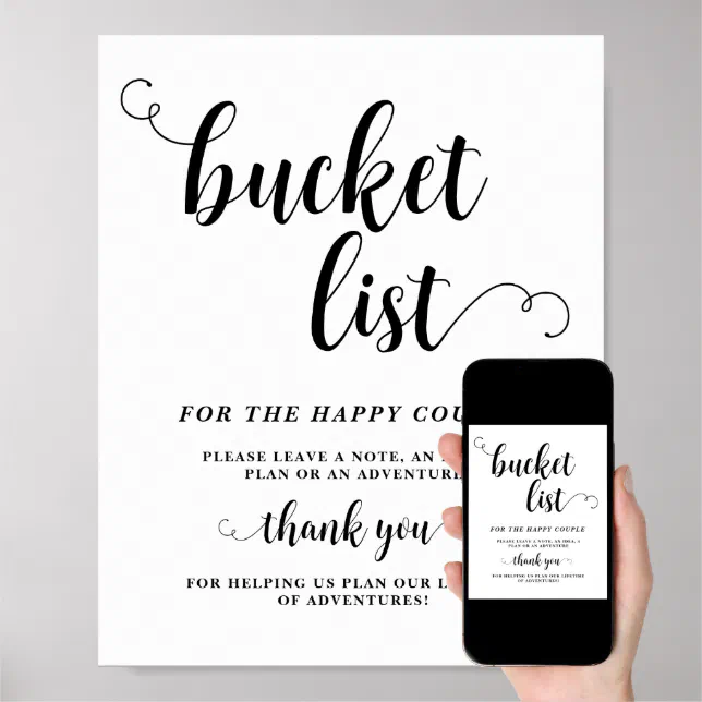 Bucket List wedding sign poster | Zazzle