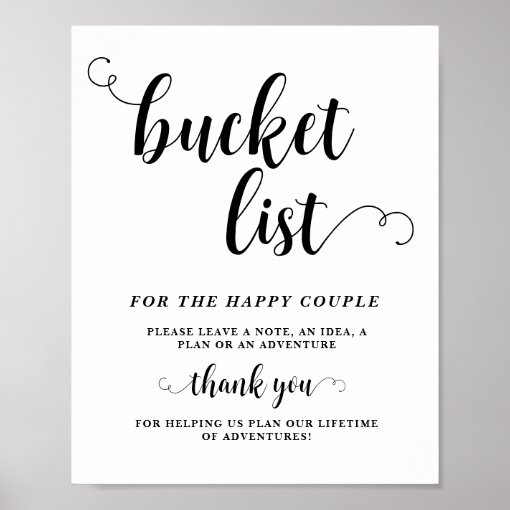 Bucket List wedding sign poster | Zazzle