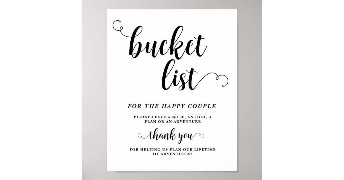 Bucket List wedding sign poster | Zazzle