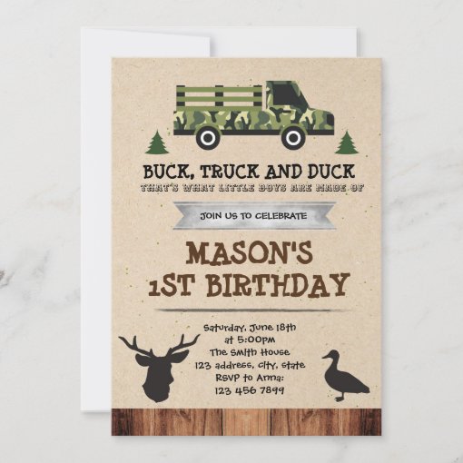 Bucks Trucks and Ducks party invitation | Zazzle