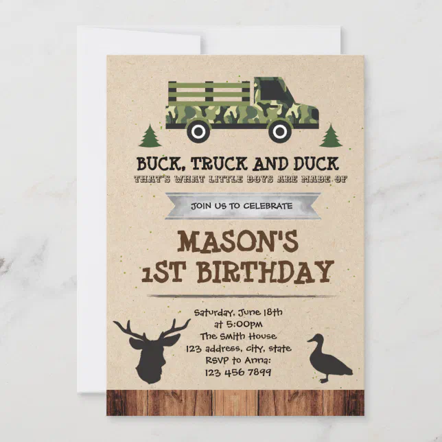 Bucks Trucks and Ducks party invitation | Zazzle