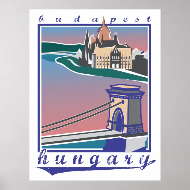 Budapest Chain Bridge, Vintage poster | Zazzle