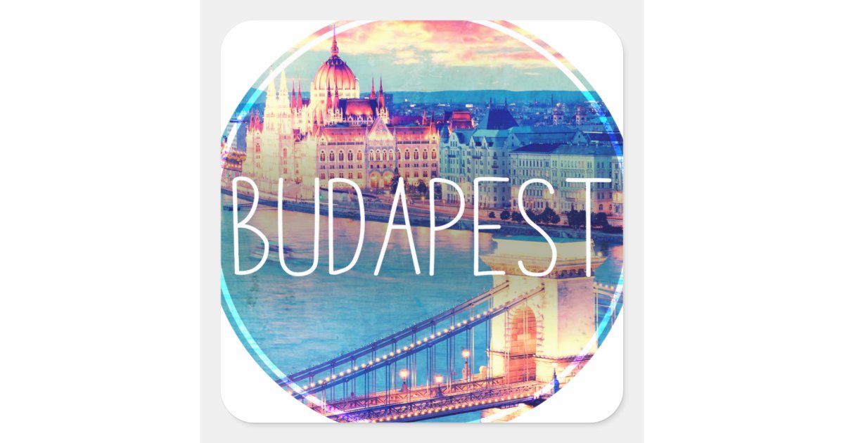 Budapest vintage, circle square sticker | Zazzle