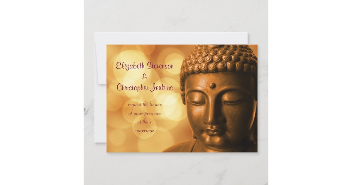 Buddha Statue with Golden Bokeh Wedding Invitation | Zazzle