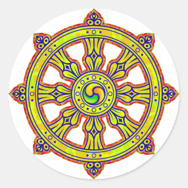 Buddhist Dharma Chakra Classic Round Sticker | Zazzle