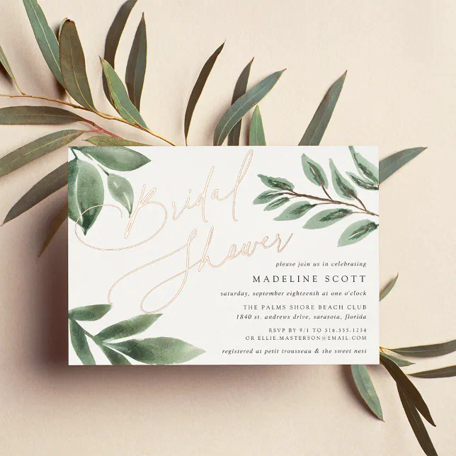 Budding Branch | Elegant Botanical Bridal Shower Foil Invitation | Zazzle
