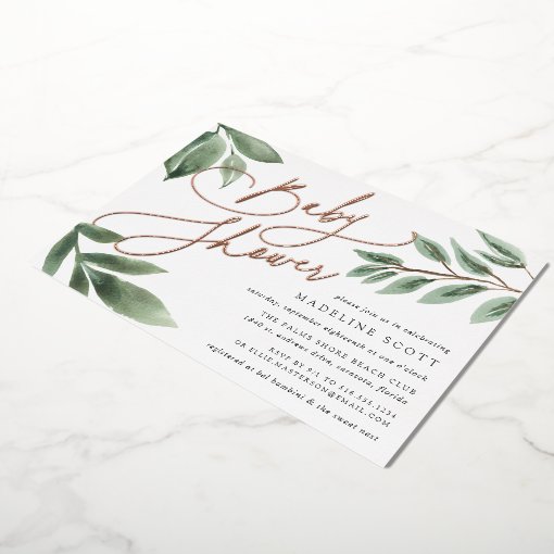 Budding Branch | Neutral Botanical Baby Shower Foil Invitation | Zazzle