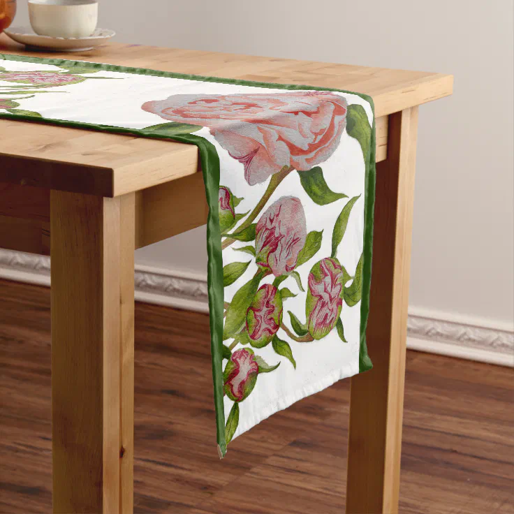 Budding Peonies on a Table Runner | Zazzle