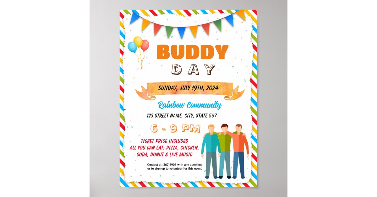 Buddy day event flyer poster template | Zazzle
