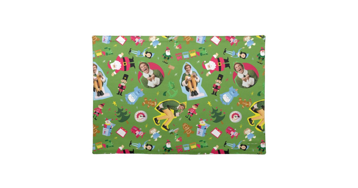Buddy the Elf and Christmas Icons Pattern Cloth Placemat | Zazzle