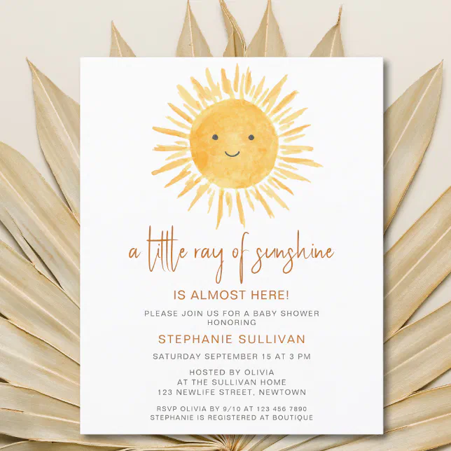 Budge Little Ray of Sunshine Baby Shower Invite | Zazzle