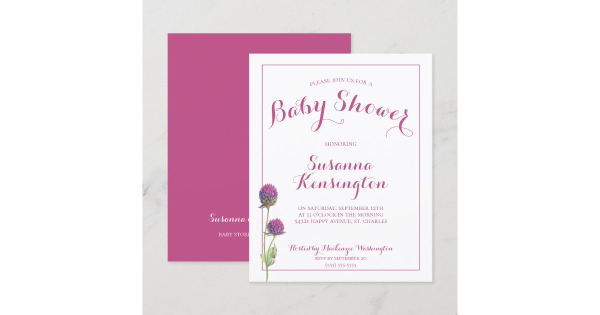 Budge Pink Thistle Baby Girl Shower Invitation | Zazzle