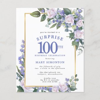 Budget 100th Birthday Surprise Party Invitation | Zazzle