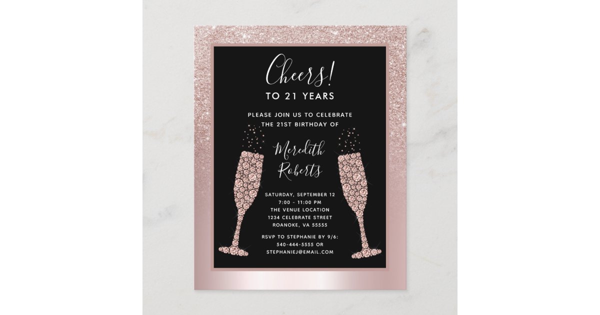 Budget 21st Birthday Champagne Toast Party Invite | Zazzle