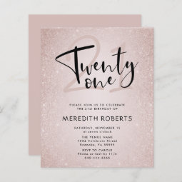 Budget 21st Birthday Modern Script Birthday Invite | Zazzle