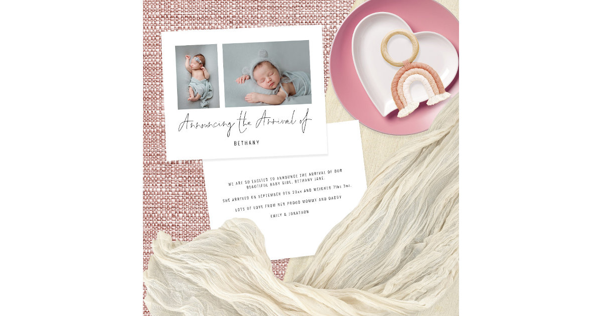 Budget 2 Photos Announcing Arrival Birth Announce | Zazzle