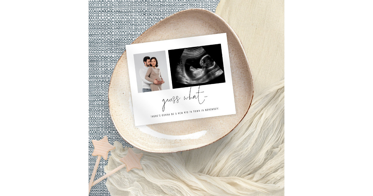 Budget 2 Photos Guess What Pregnancy Announcement | Zazzle