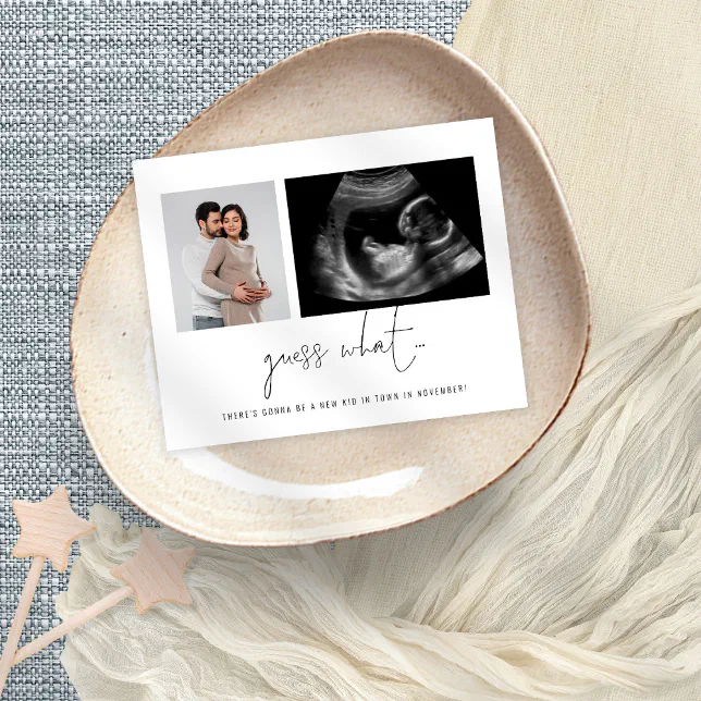 Budget 2 Photos Guess What Pregnancy Announcement | Zazzle