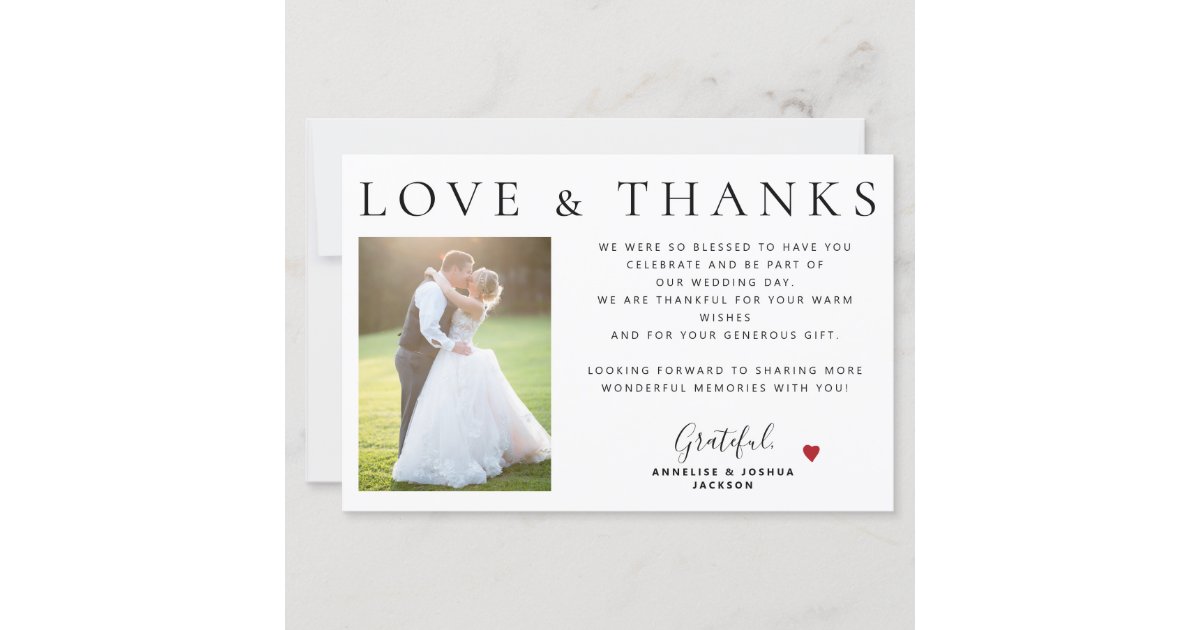 Budget 2 photos love and thanks wedding thank you | Zazzle