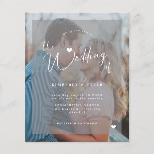 Budget 2 photos modern overlay wedding invitation | Zazzle