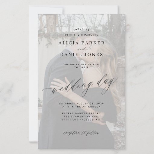 Budget 2 photos modern overlay wedding invitation | Zazzle