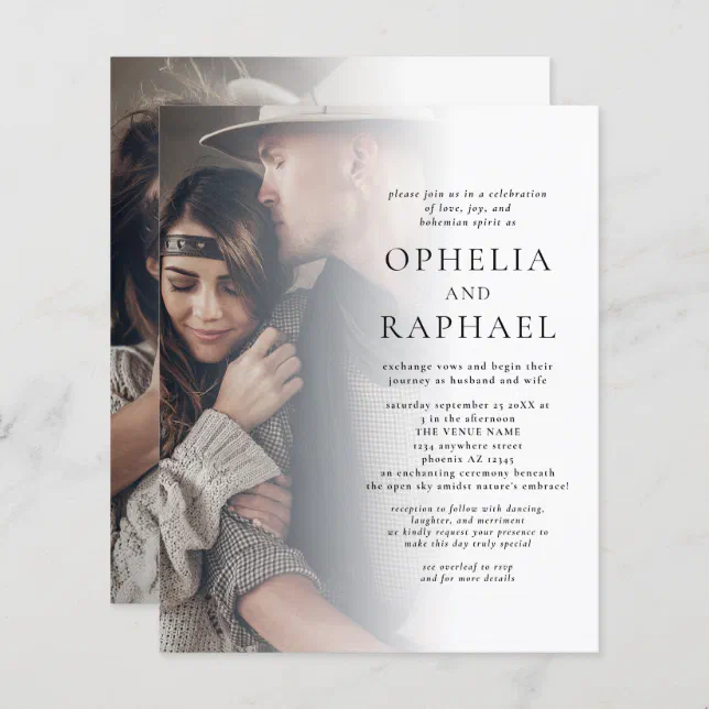 Budget 2 Photos QR Code Bohemian Wedding Invite | Zazzle