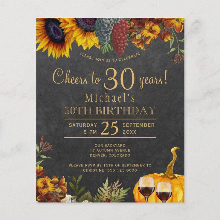 Budget 30 years rustic fall 30th birthday party flyer | Zazzle