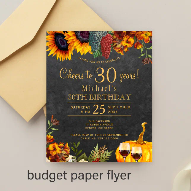 Budget 30 years rustic fall 30th birthday party flyer | Zazzle