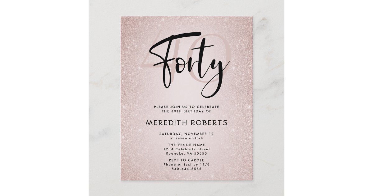 Budget 40th Birthday Modern Script Birthday Invite | Zazzle