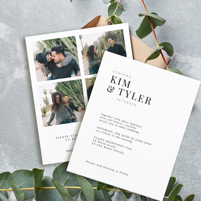 Budget 4 photo collage modern wedding invitation | Zazzle