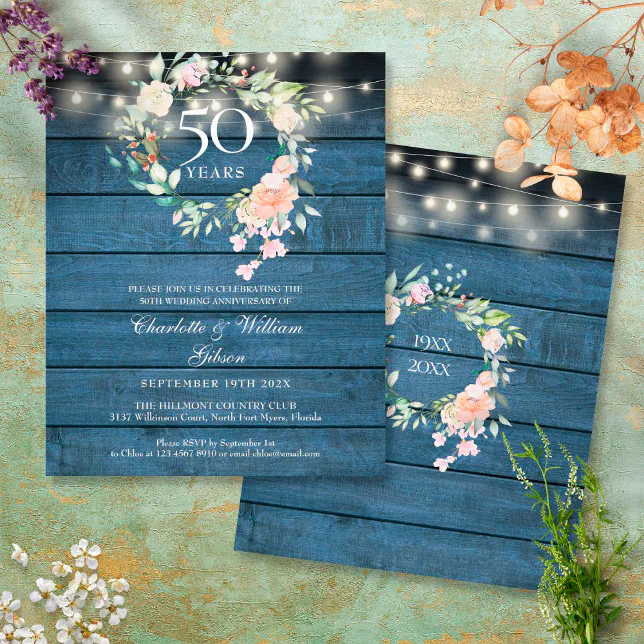 Budget 50th Anniversary Rustic Floral Invitation | Zazzle