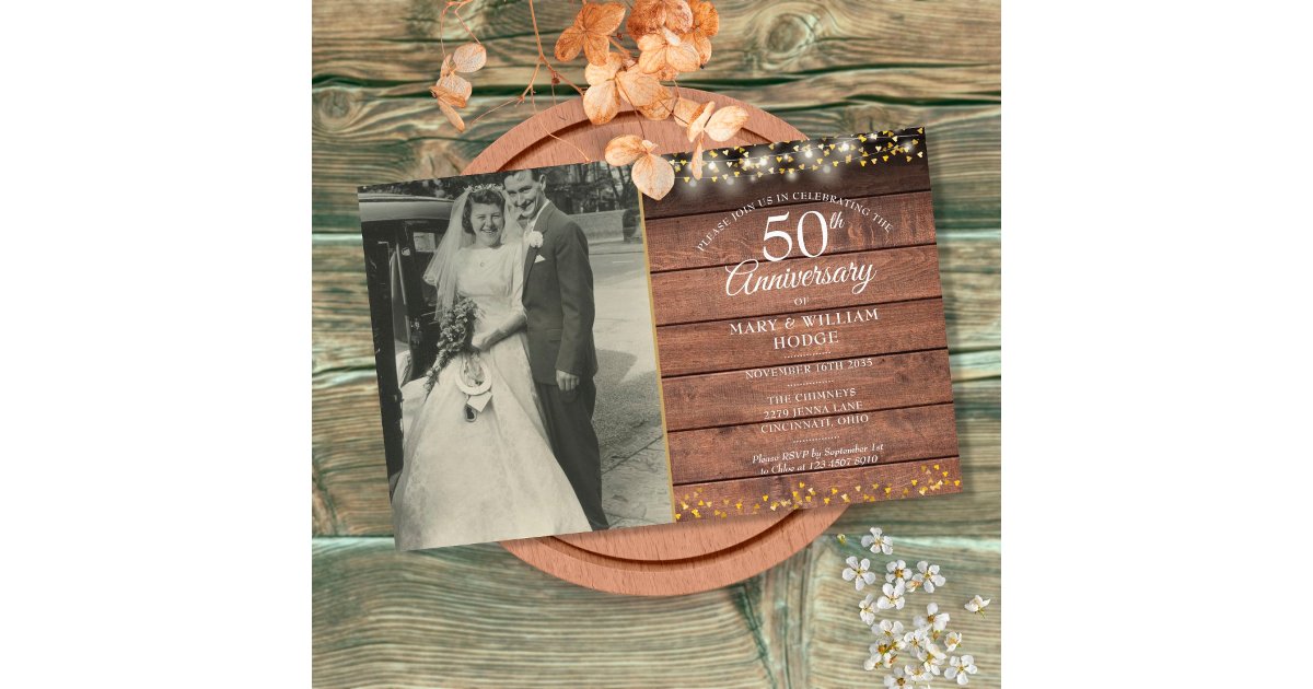 Budget 50th Anniversary Rustic Photo Invitation | Zazzle