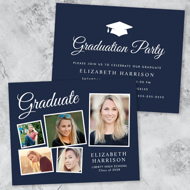 Budget 5 Photo Blue Graduation Party Invitation | Zazzle