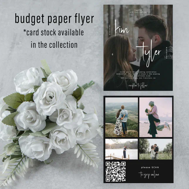 Budget 5 photos QR CODE script wedding Invitation Flyer | Zazzle