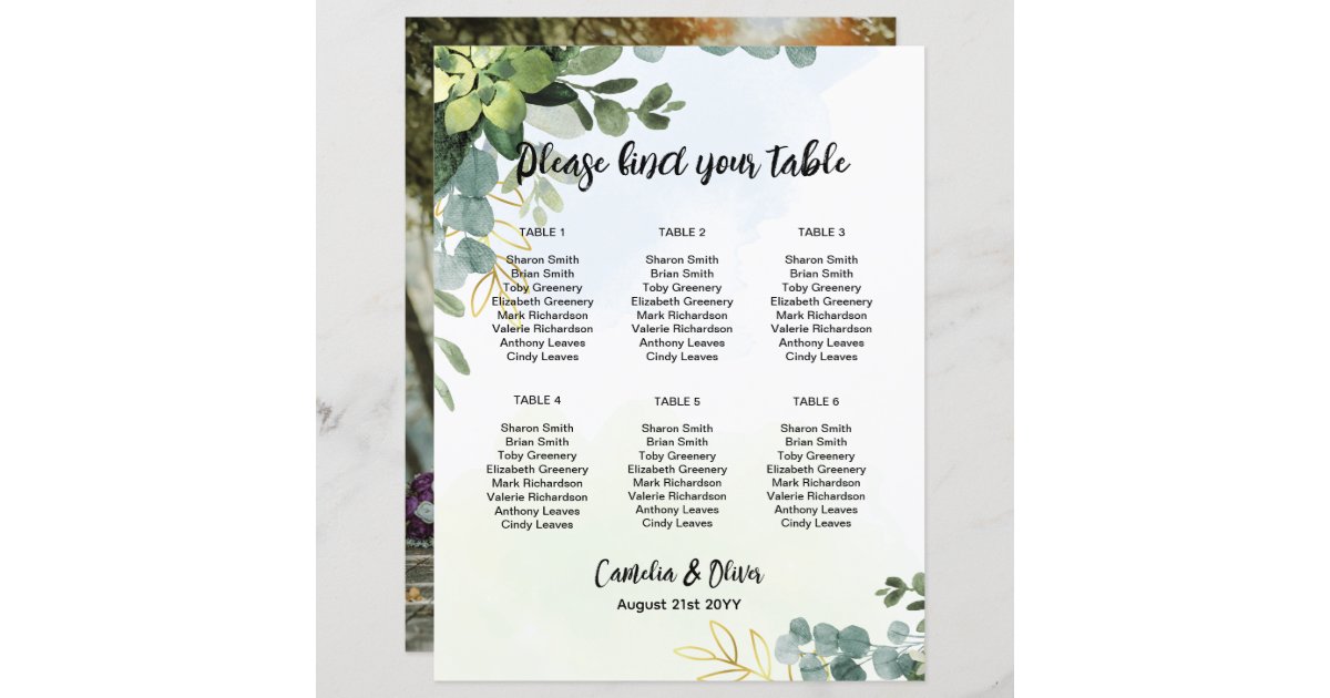 BUDGET 6 Table Wedding Seating Chart Greenery | Zazzle