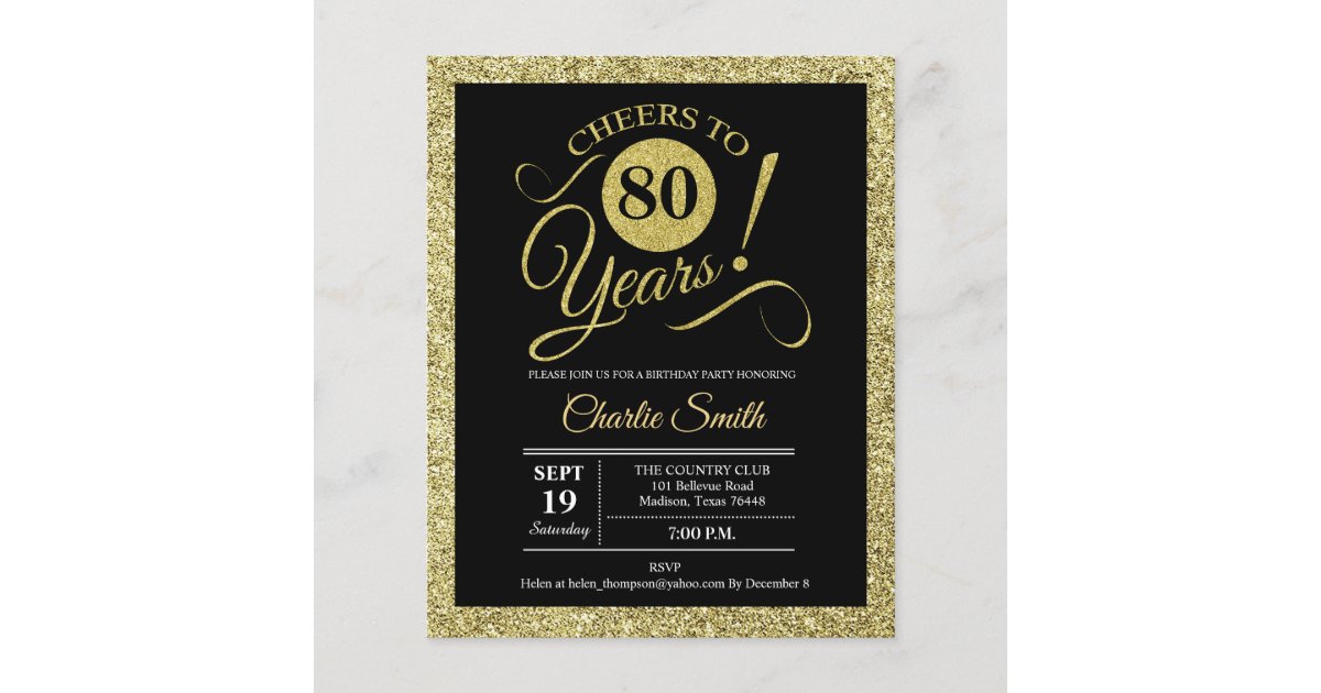 Budget 80th Birthday - Black Gold ANY AGE Invite Flyer | Zazzle