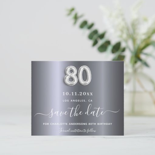 Budget 80th birthday silver metal save the date | Zazzle