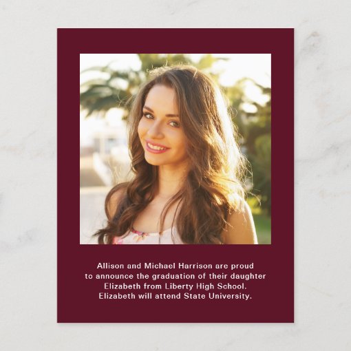 Budget 8 Photo Burgundy Graduation Announcement | Zazzle