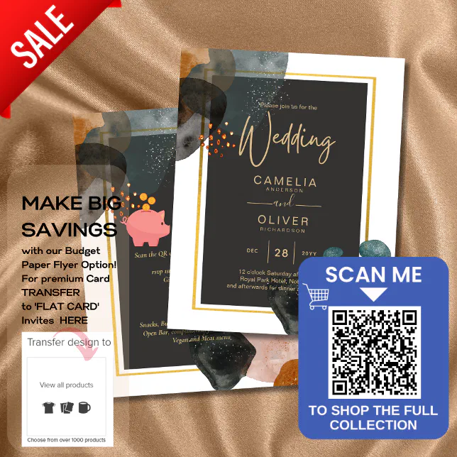 Budget Abstract Earth Tones Modern Wedding Invite Flyer | Zazzle