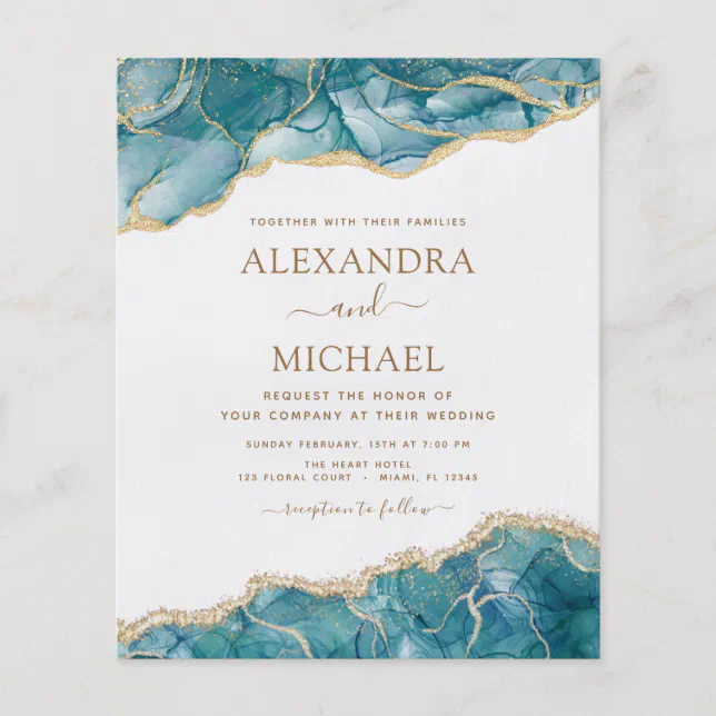 Budget Agate Turquoise Teal Gold Wedding Flyer | Zazzle