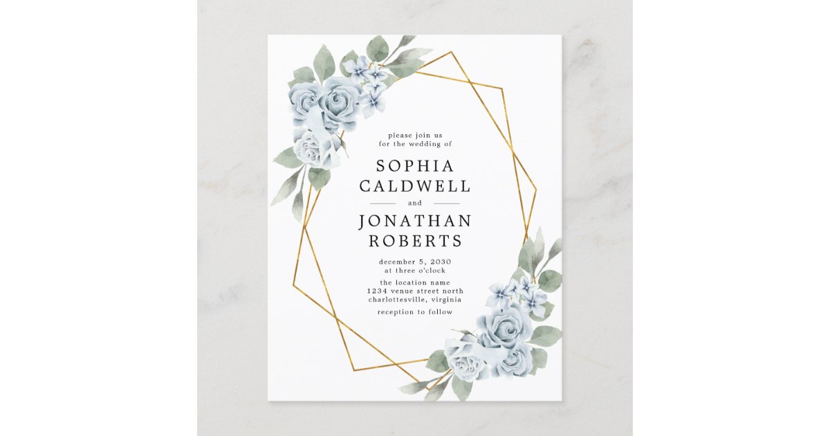 Budget All in One Blue Floral Wedding Invitation | Zazzle