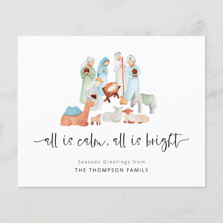 Budget All Is Calm Nativity Christmas Card | Zazzle