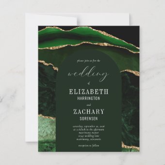 Budget Arch Hunter Green Gold Agate Wedding Invite | Zazzle