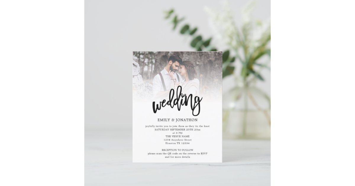Budget Artsy Script Photo QR Code Wedding Invite | Zazzle