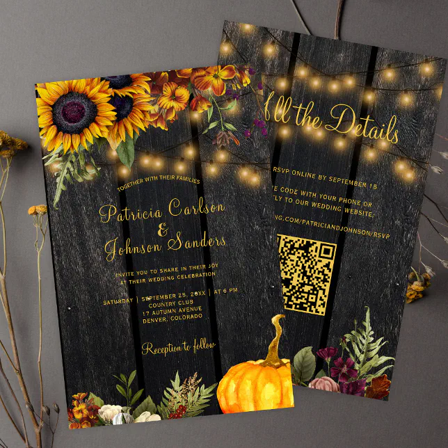 Budget autumn fall QR code RSVP wedding invitation | Zazzle