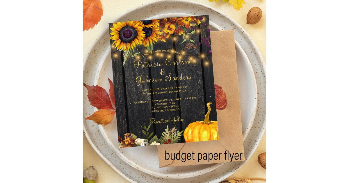 Budget autumn fall rustic wood wedding invitation flyer | Zazzle