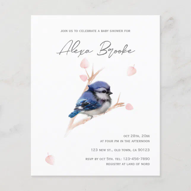 Budget Baby Blue Jay Bird Baby Shower Invitation | Zazzle