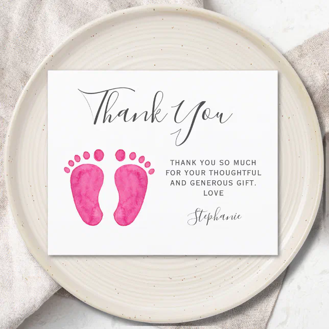 Budget Baby Feet Pink Baby Shower Thank You Card | Zazzle
