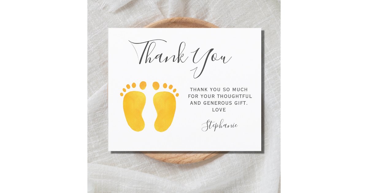 Budget Baby Feet Yellow Baby Shower Thank You Card | Zazzle
